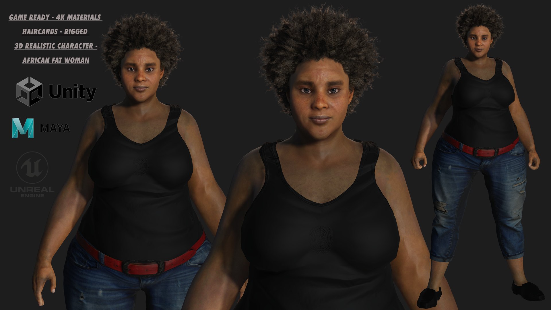 AAA 3D REALISTIC FEMALE CHARACTER - AFRICAN FAT WOMAN 3D Model ...