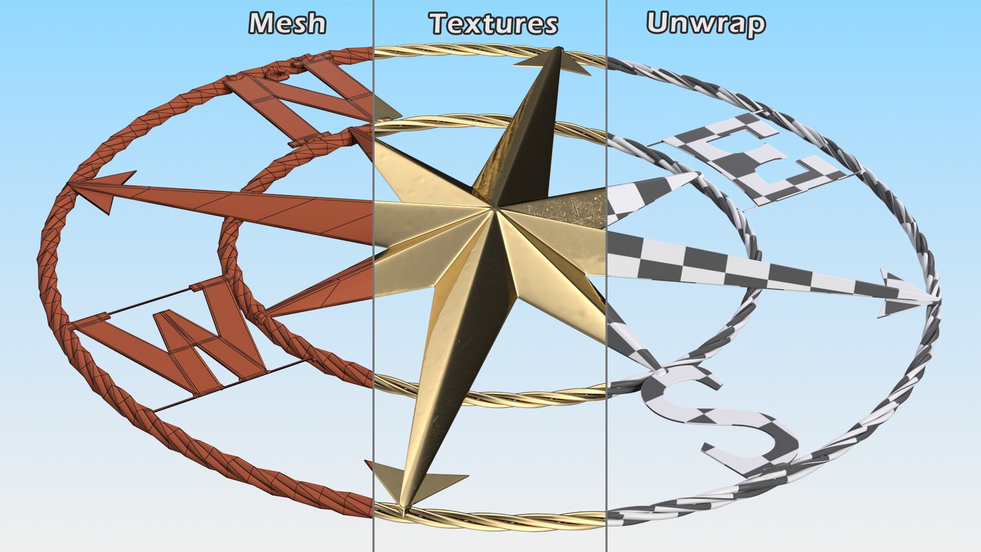 3D Classical Compass Rose Gold - TurboSquid 1832599
