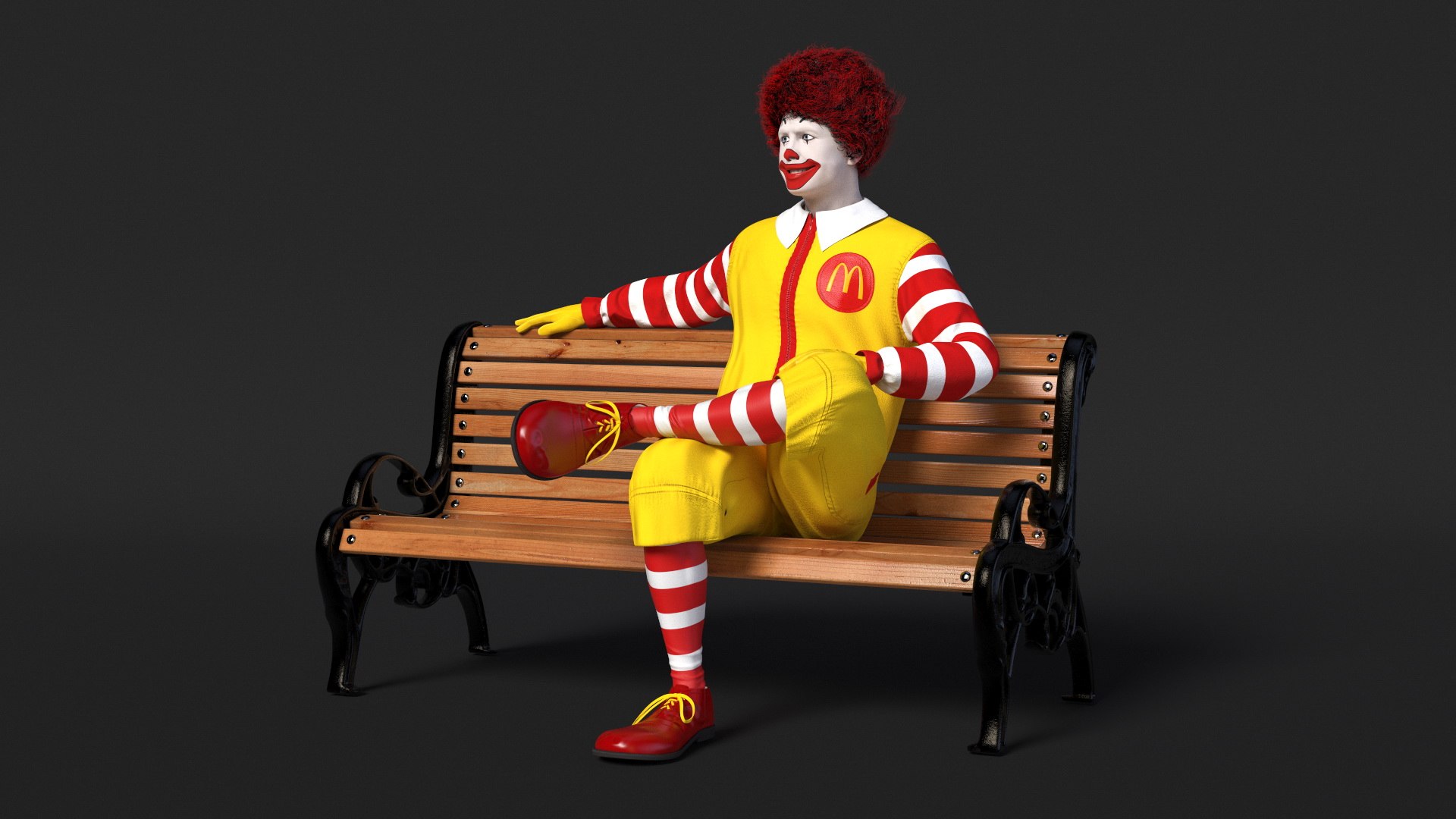 3D McDonalds Clown Bench Sitting Pose Fur Model - TurboSquid 2337838
