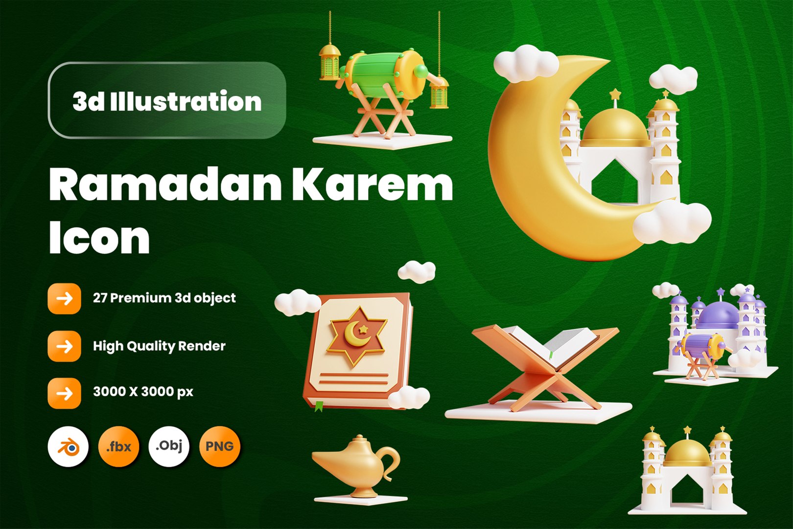3D Model Ramadan 3d Illustration Icon Pack-2 - TurboSquid 2275524