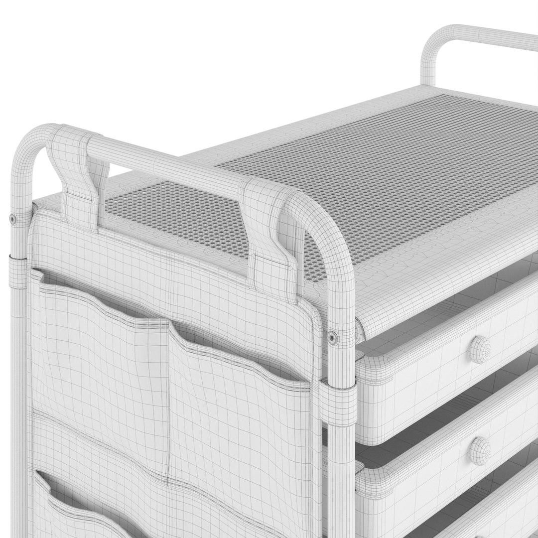 3D Model Drawer Metal Rolling Storage Cart With Side Pockets ...