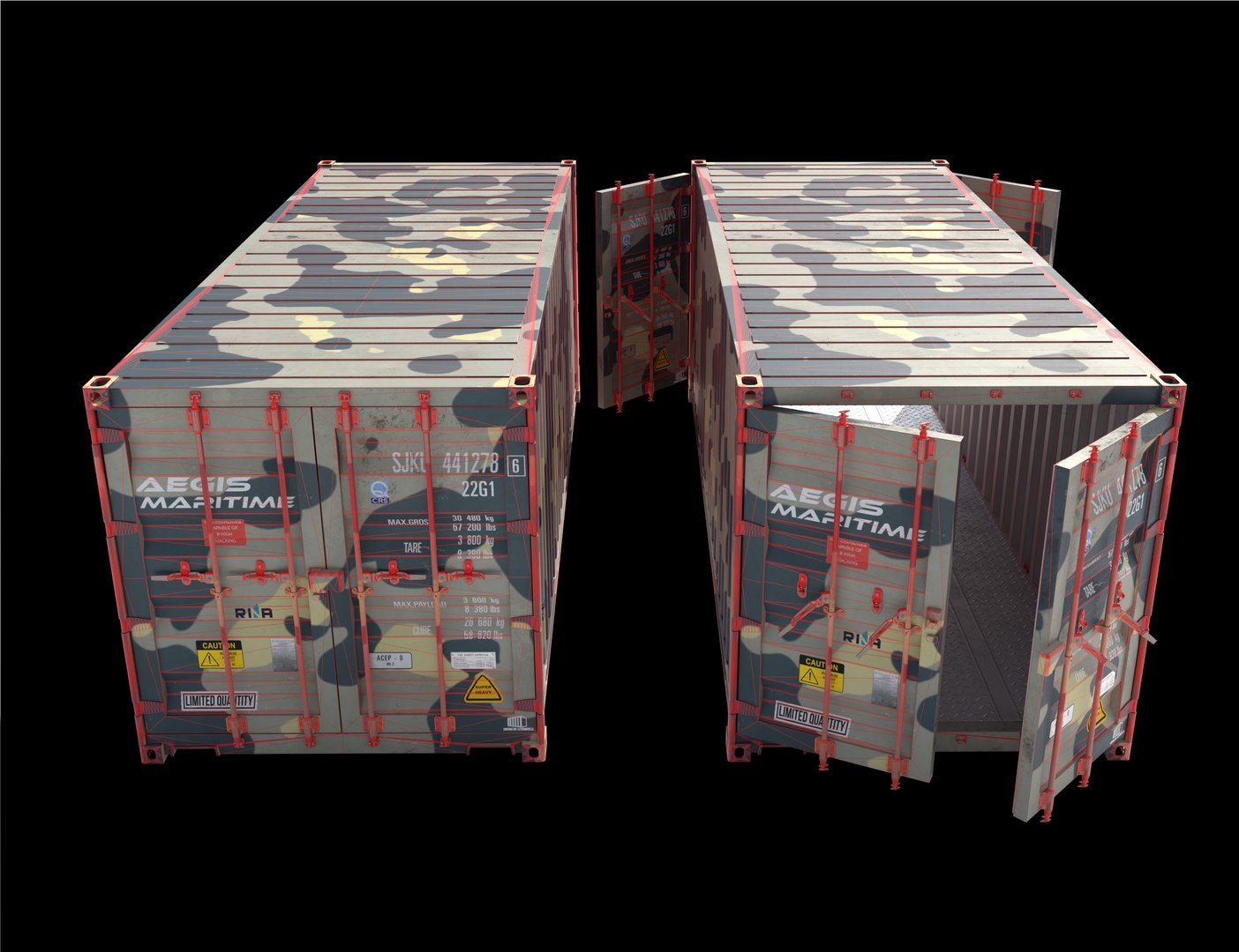 3D Model 20ft Cargo Container Camo - TurboSquid 2205949