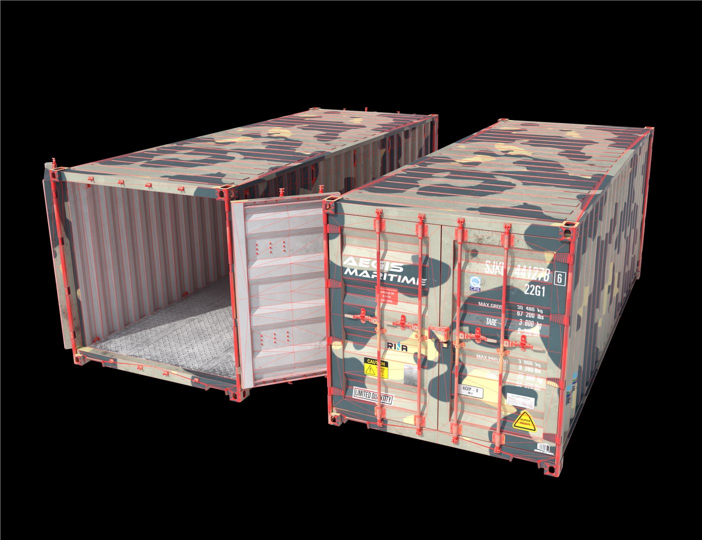 3D Model 20ft Cargo Container Camo - TurboSquid 2205949