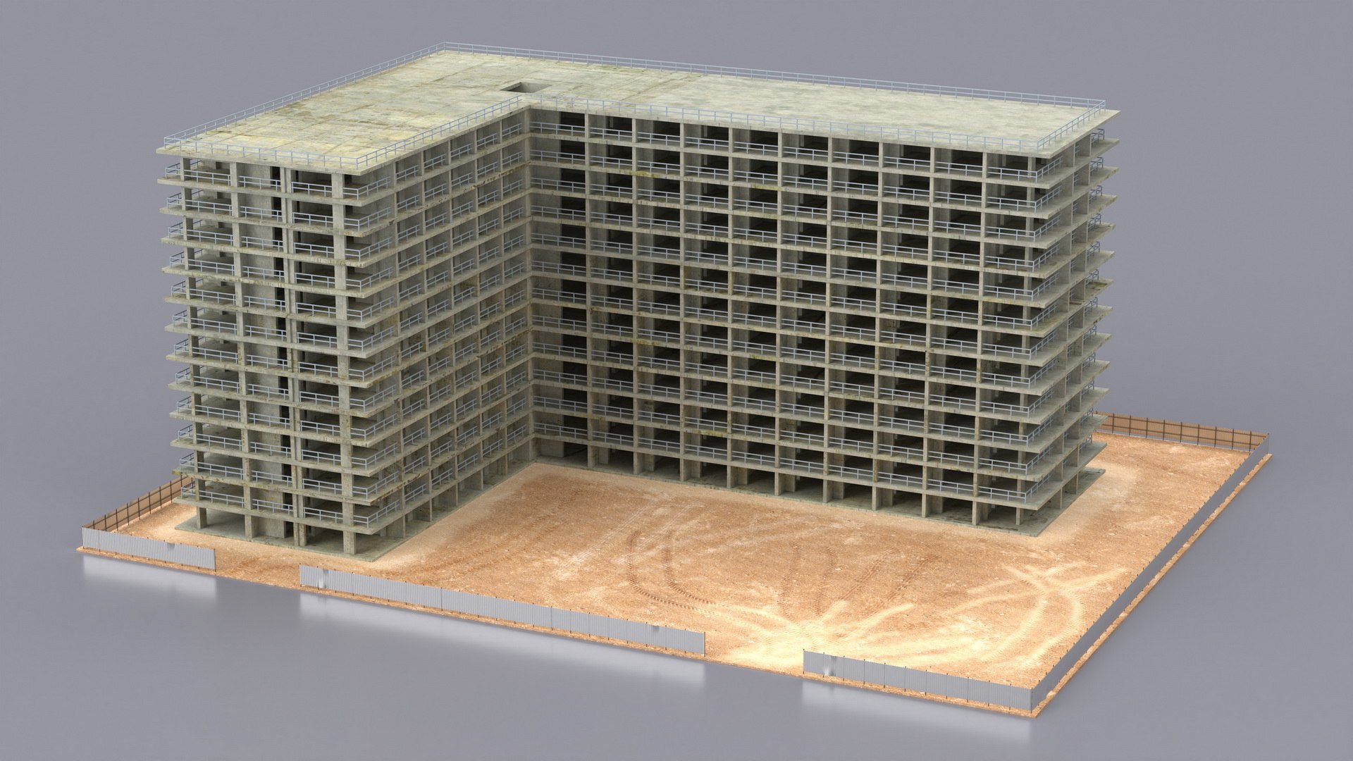 Construction Site With Unfinished High-Rise Building 3D Model ...