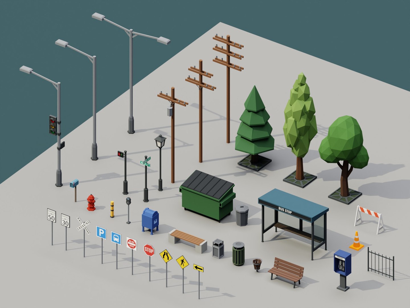 City Street Elements Assets Pack 3D Model - TurboSquid 1909354