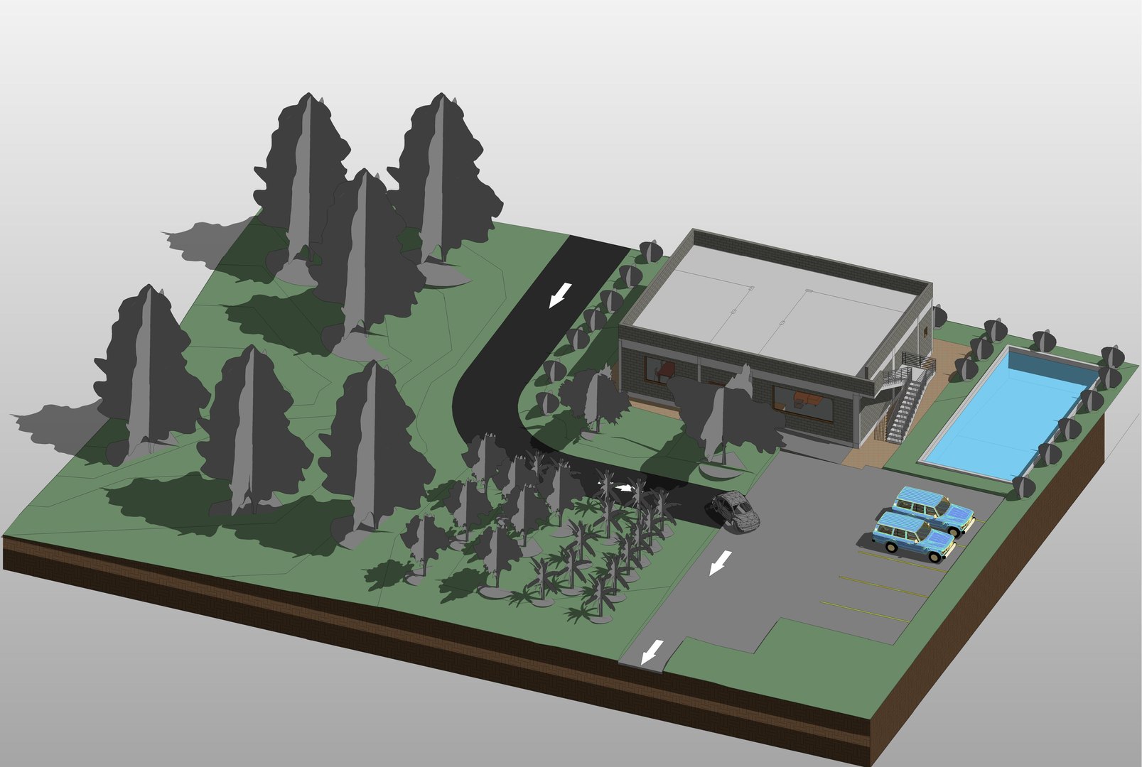 3D Resort House with swimming pool and garden and parking model ...