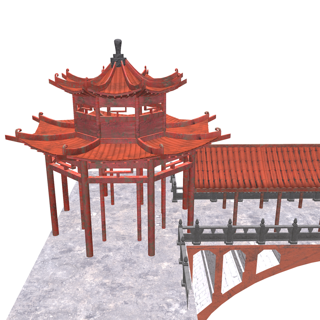 3D Asian Chinese Bridge Pavilions Model - TurboSquid 1493357