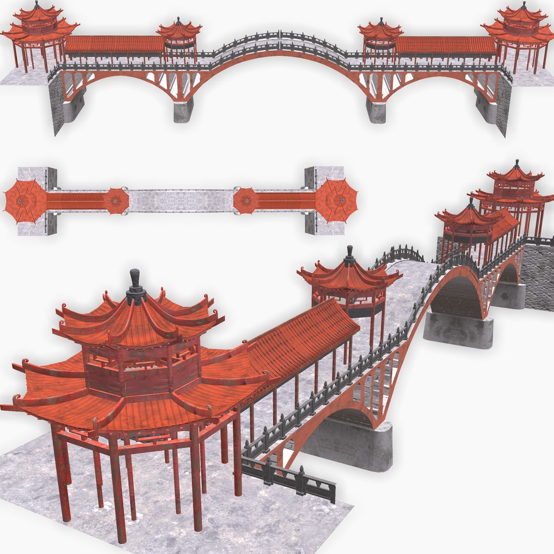 3D Asian Chinese Bridge Pavilions Model - TurboSquid 1493357