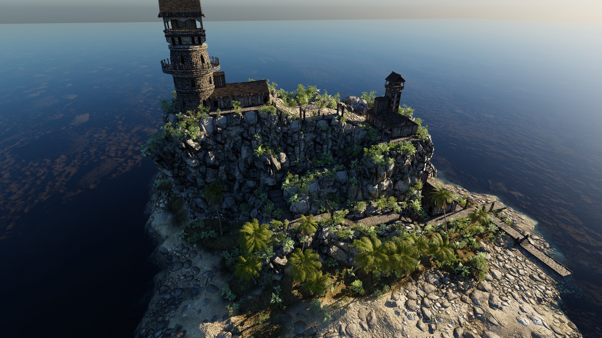3D Island Watch Tower Scene - TurboSquid 2221807