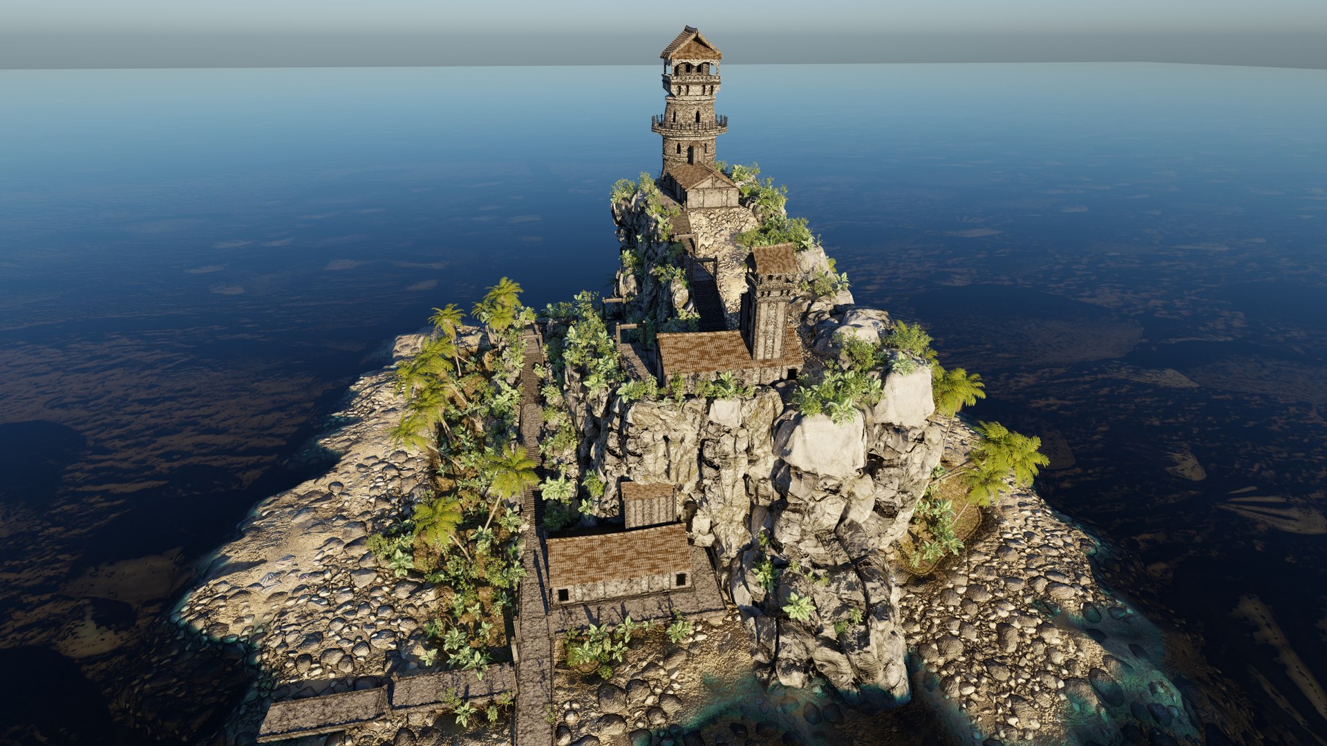 3D Island Watch Tower Scene - TurboSquid 2221807