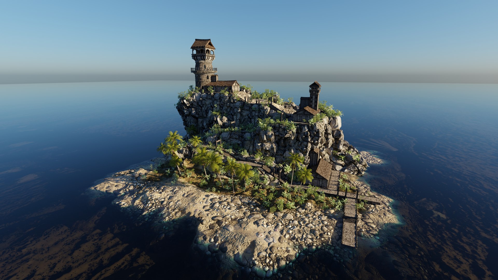 3D Island Watch Tower Scene - TurboSquid 2221807