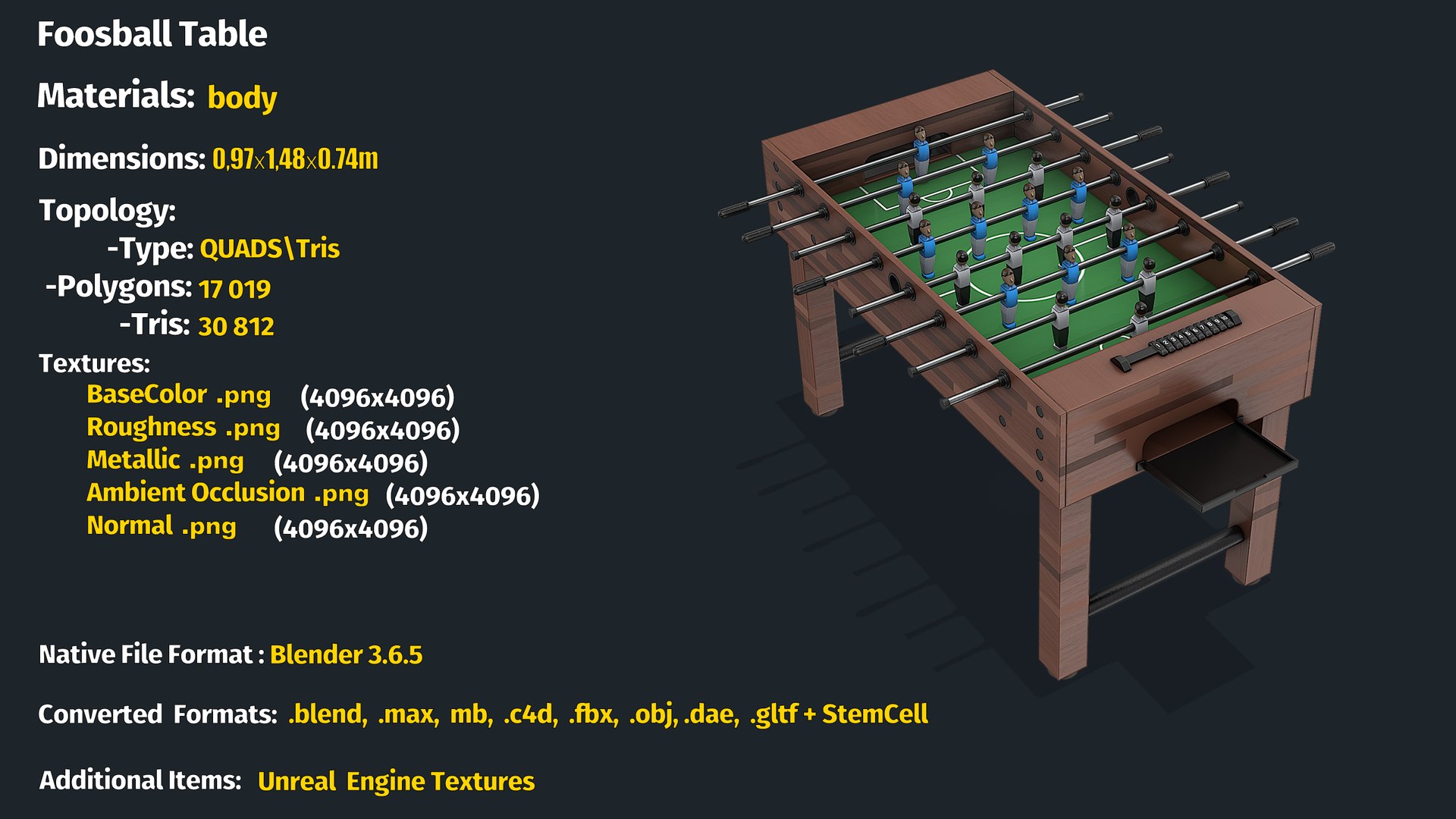 Foosball Table 3D Model - TurboSquid 2156601