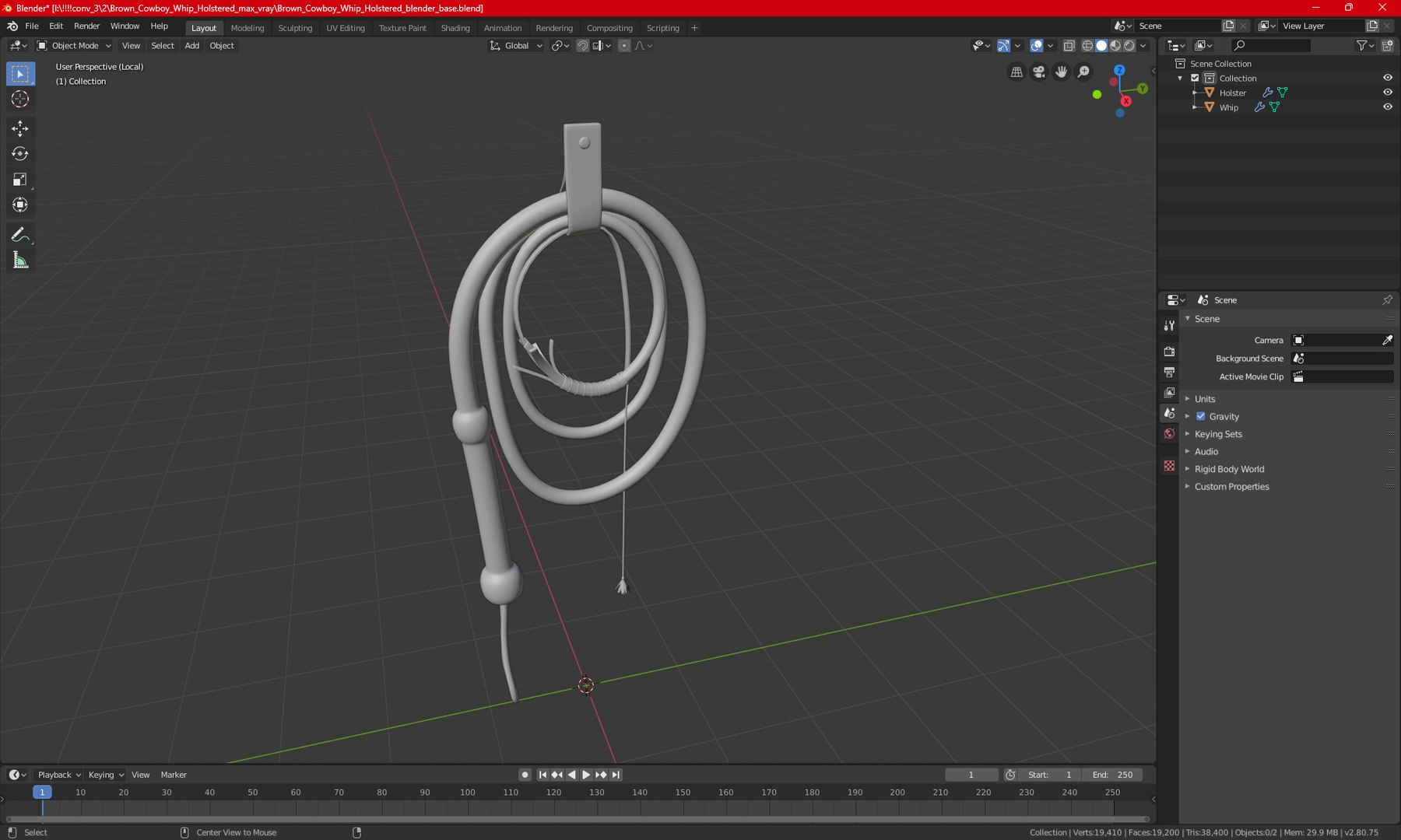 Brown Cowboy Whip Holstered 3D Model - TurboSquid 2100846