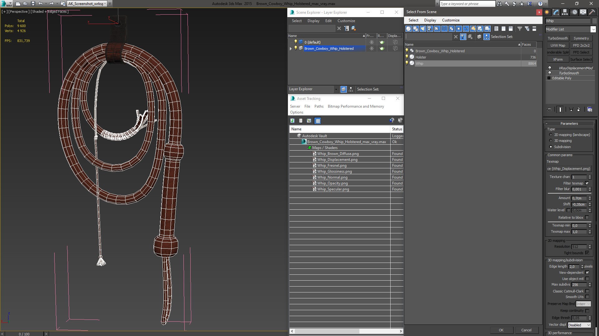 Brown Cowboy Whip Holstered 3D Model - TurboSquid 2100846