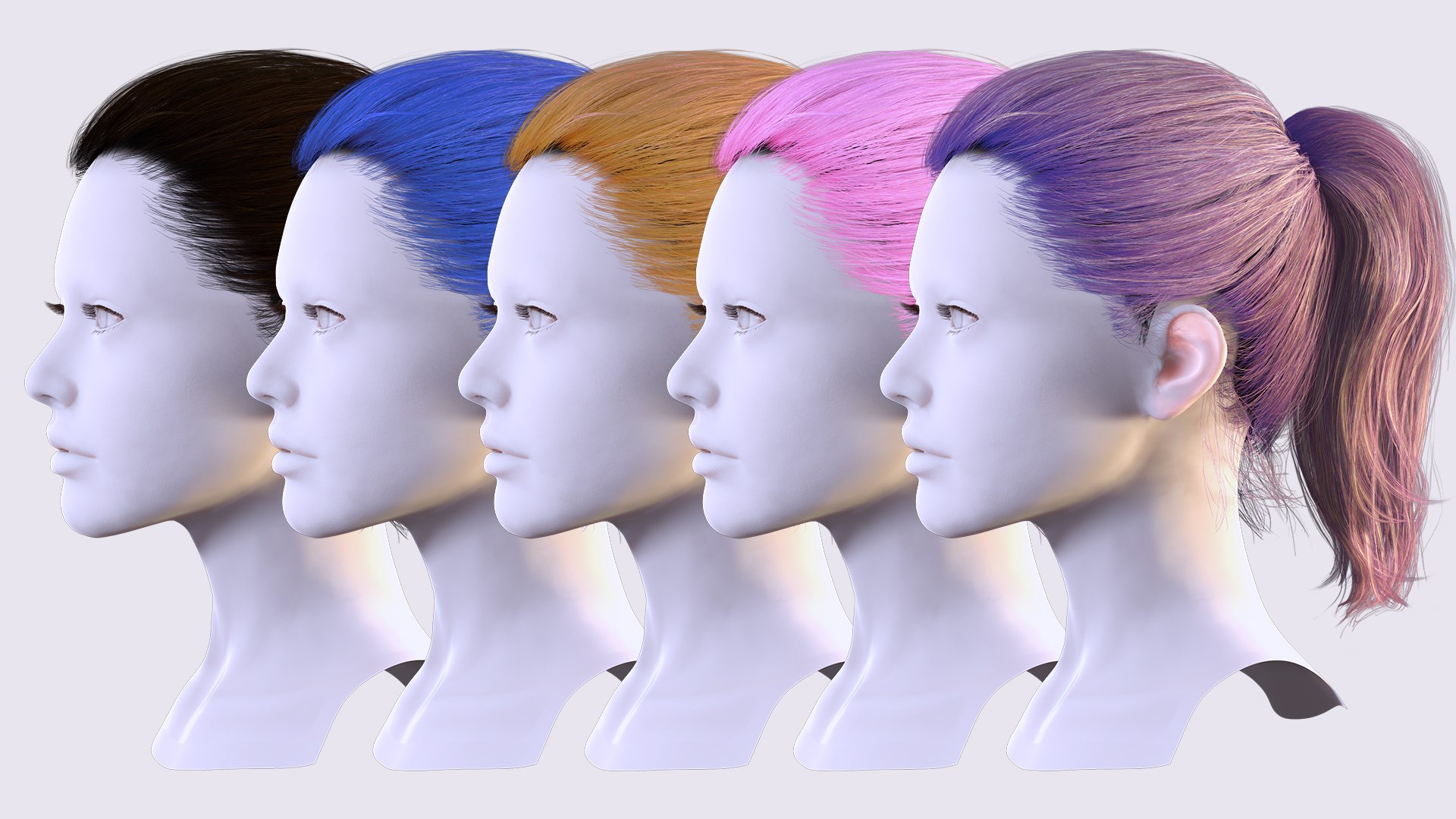 Free Game-Ready 3D Female Hair Realistic Ponytail Model 3D Model ...