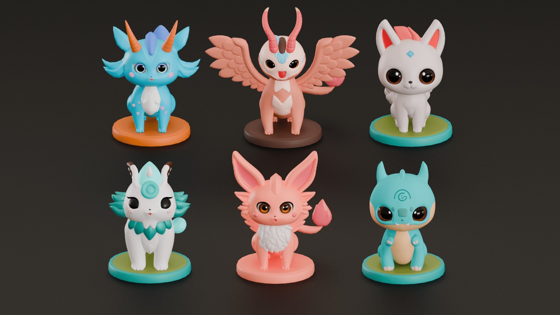 Pack Of 6 Adorable Low-Poly Dragons Perfect For Games Printing Model ...