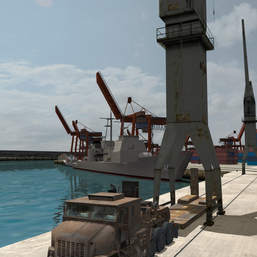 uss navy base harbour 3d model