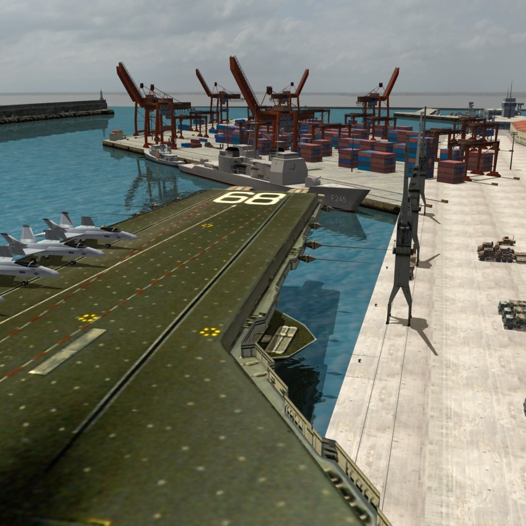 uss navy base harbour 3d model