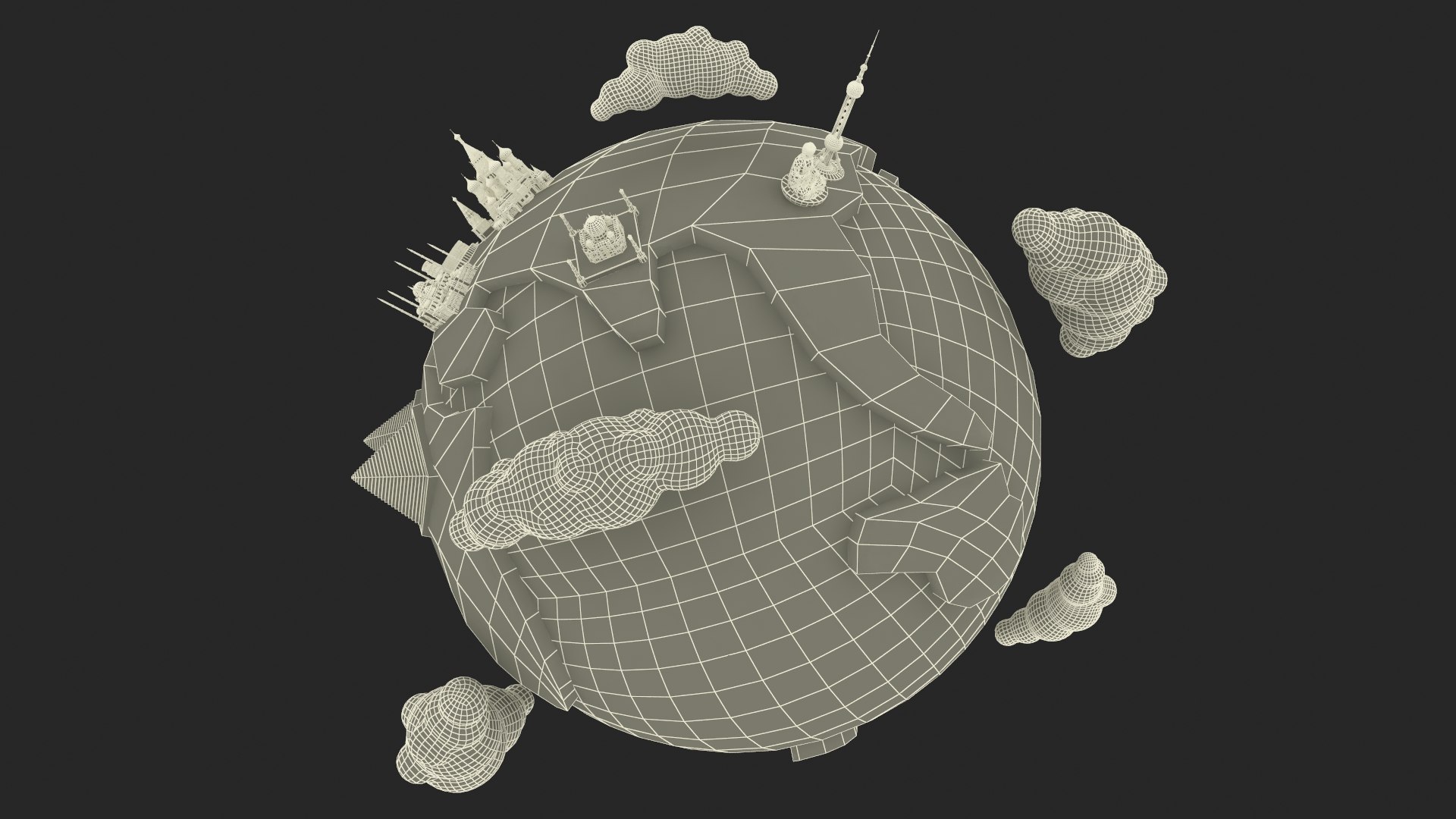 3D Miniature Cartoon Globe With World Landmarks Fur Model - TurboSquid ...