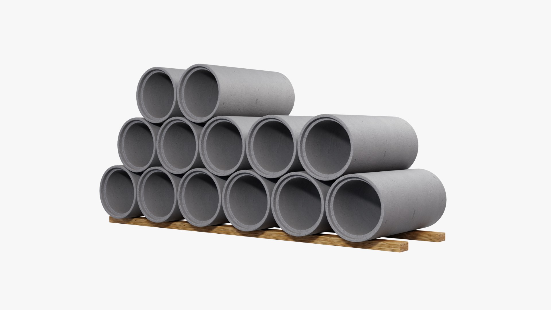 3D Model Concrete Pipes On Wood Planks - TurboSquid 2249333