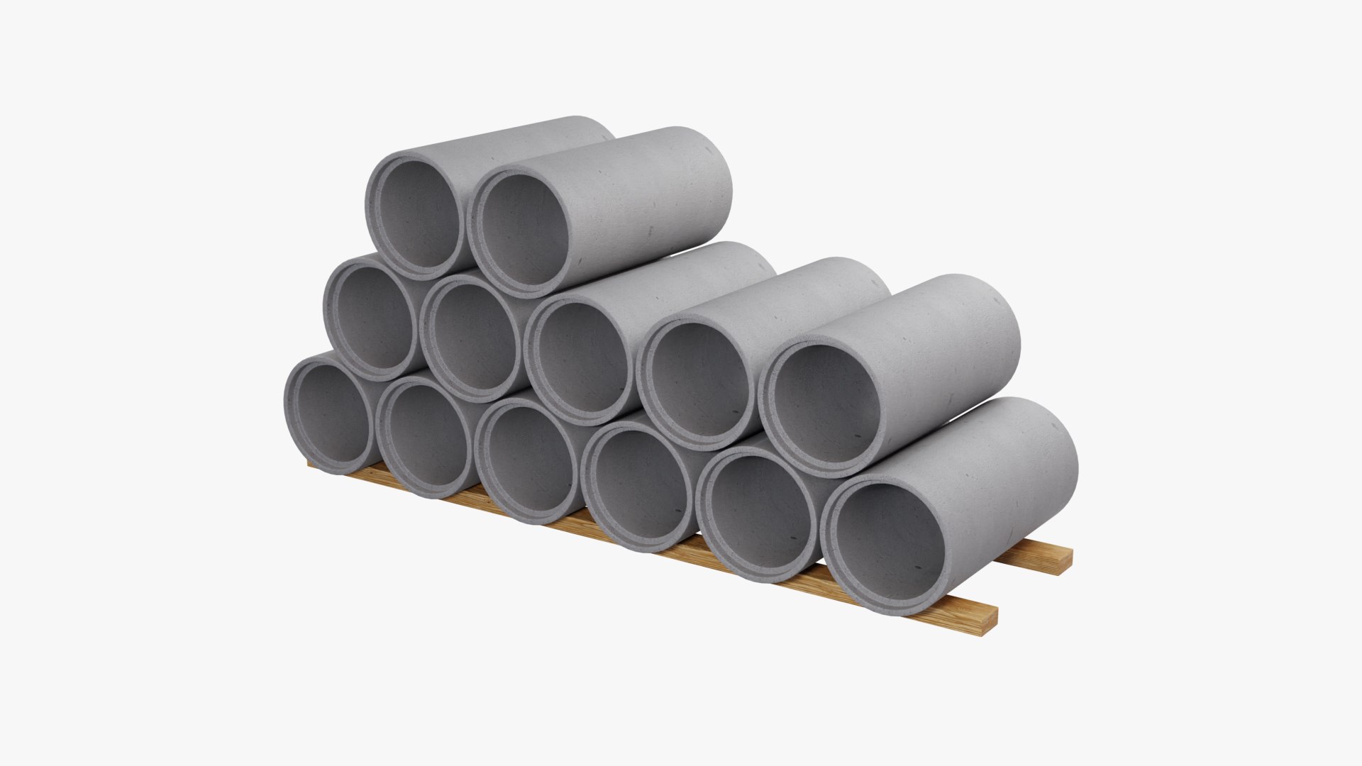 3D Model Concrete Pipes On Wood Planks - TurboSquid 2249333