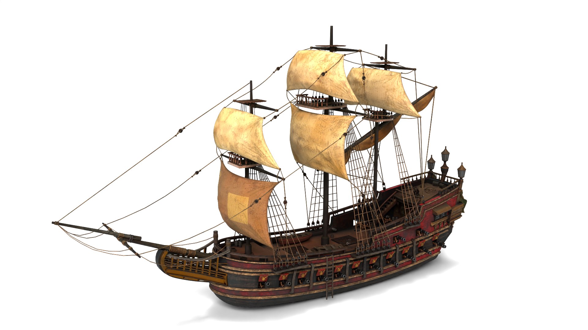 Highly Detailed Pirate Ship Premium Design Historic Style 3D Model ...