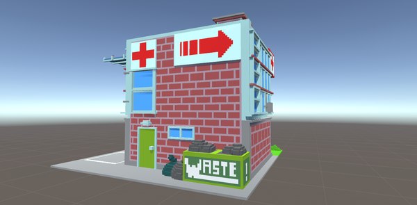 modelo 3d Voxel Hospital, edificio de modelos en 3D Unity low-poly ...
