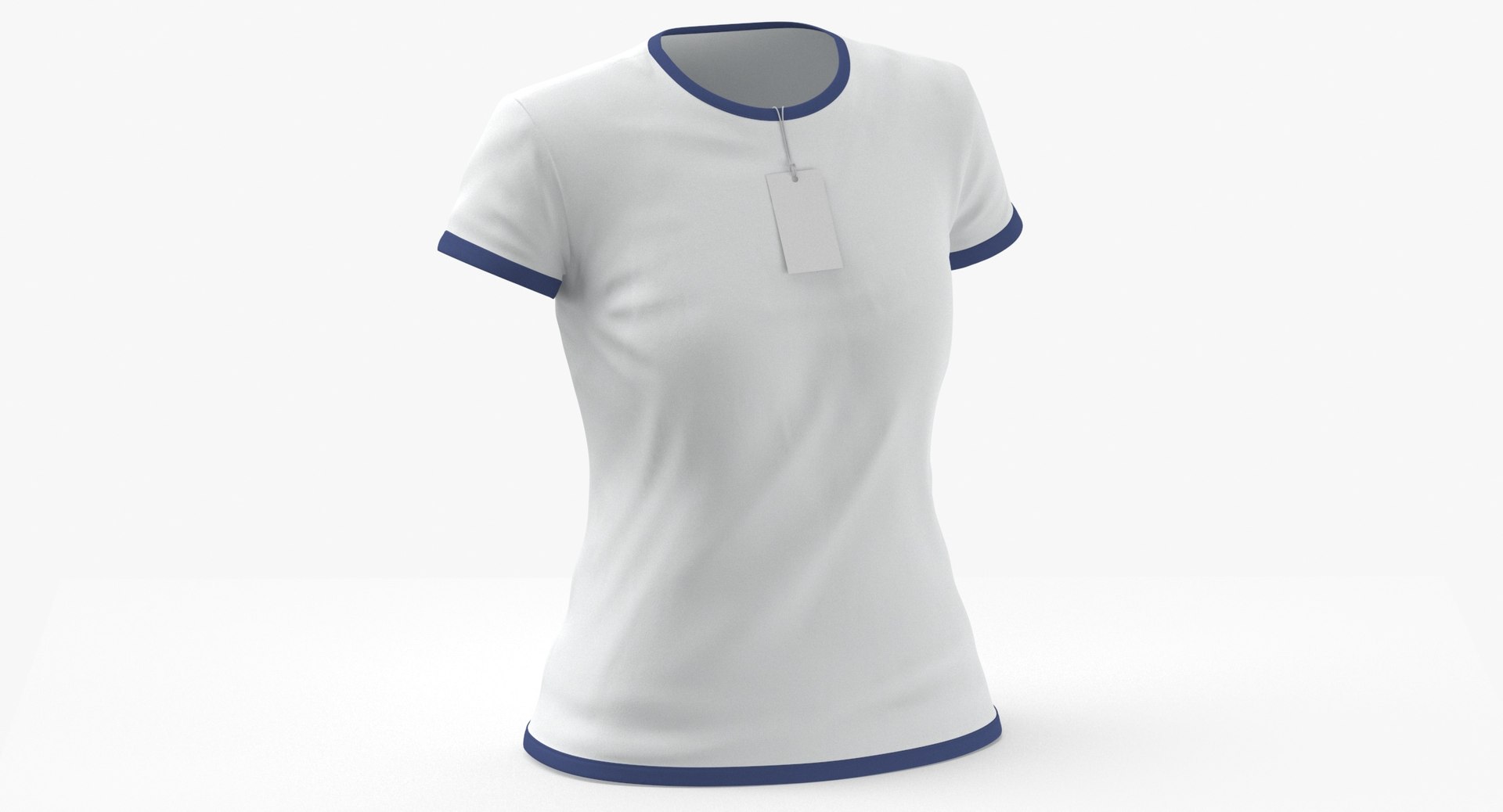 3D Female Crew Neck Worn With Tag White And Dark Blue 01 Model ...