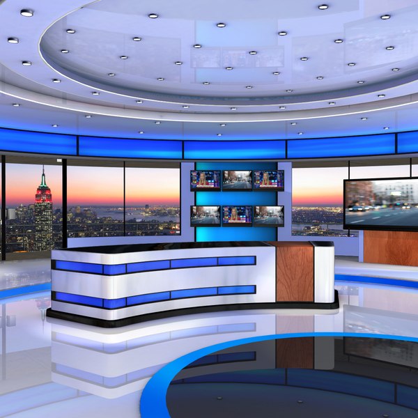 european virtual set news studio 3d model