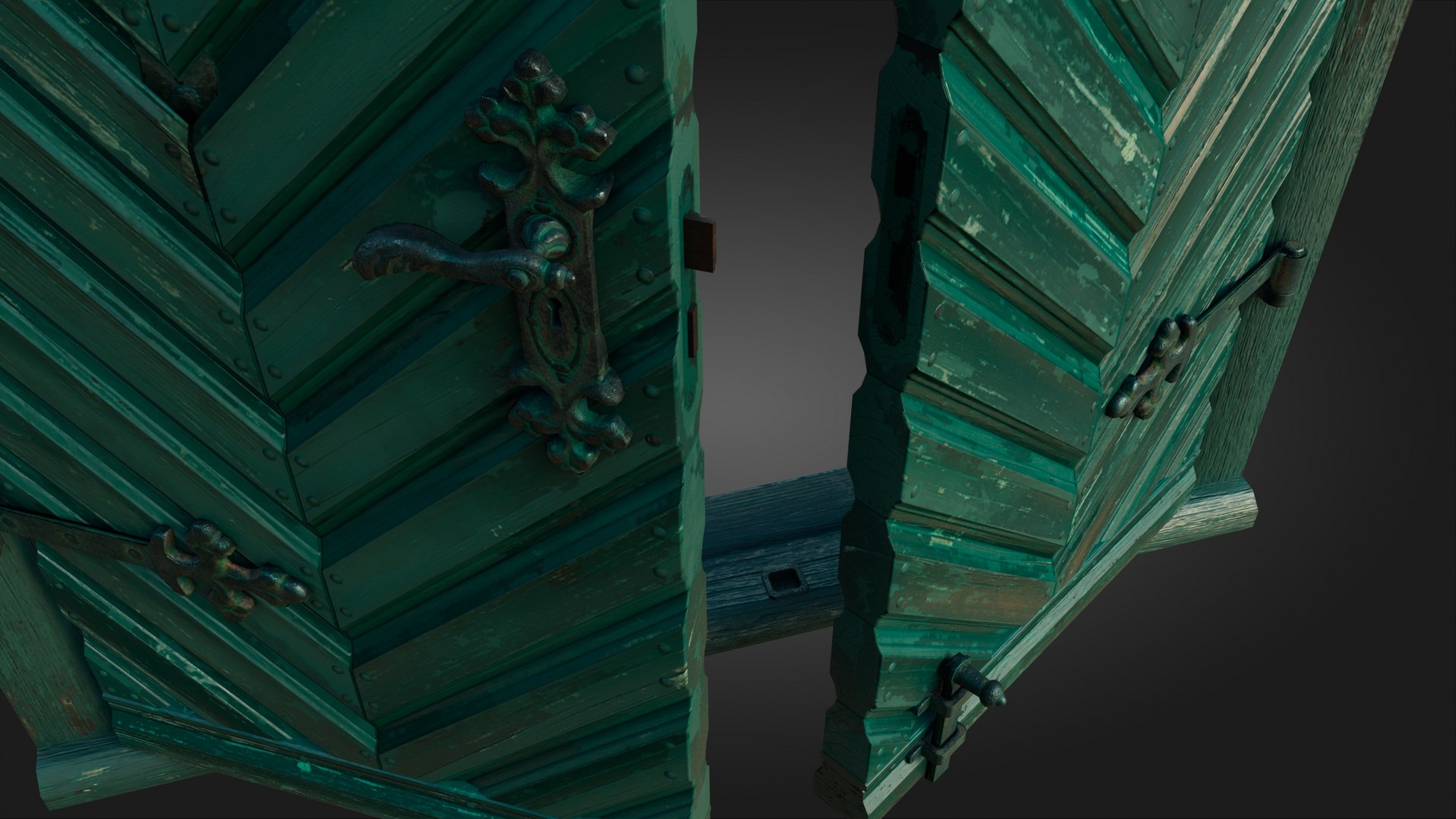 3D Model Antique Wooden Doubledoors Green - PBR - TurboSquid 1837866