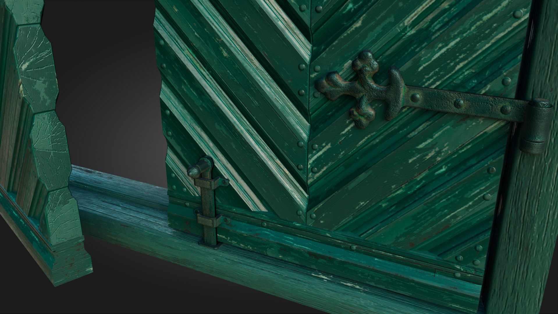 3D Model Antique Wooden Doubledoors Green - PBR - TurboSquid 1837866