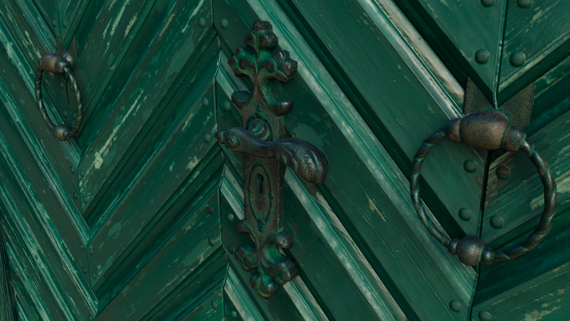 3D Model Antique Wooden Doubledoors Green - PBR - TurboSquid 1837866