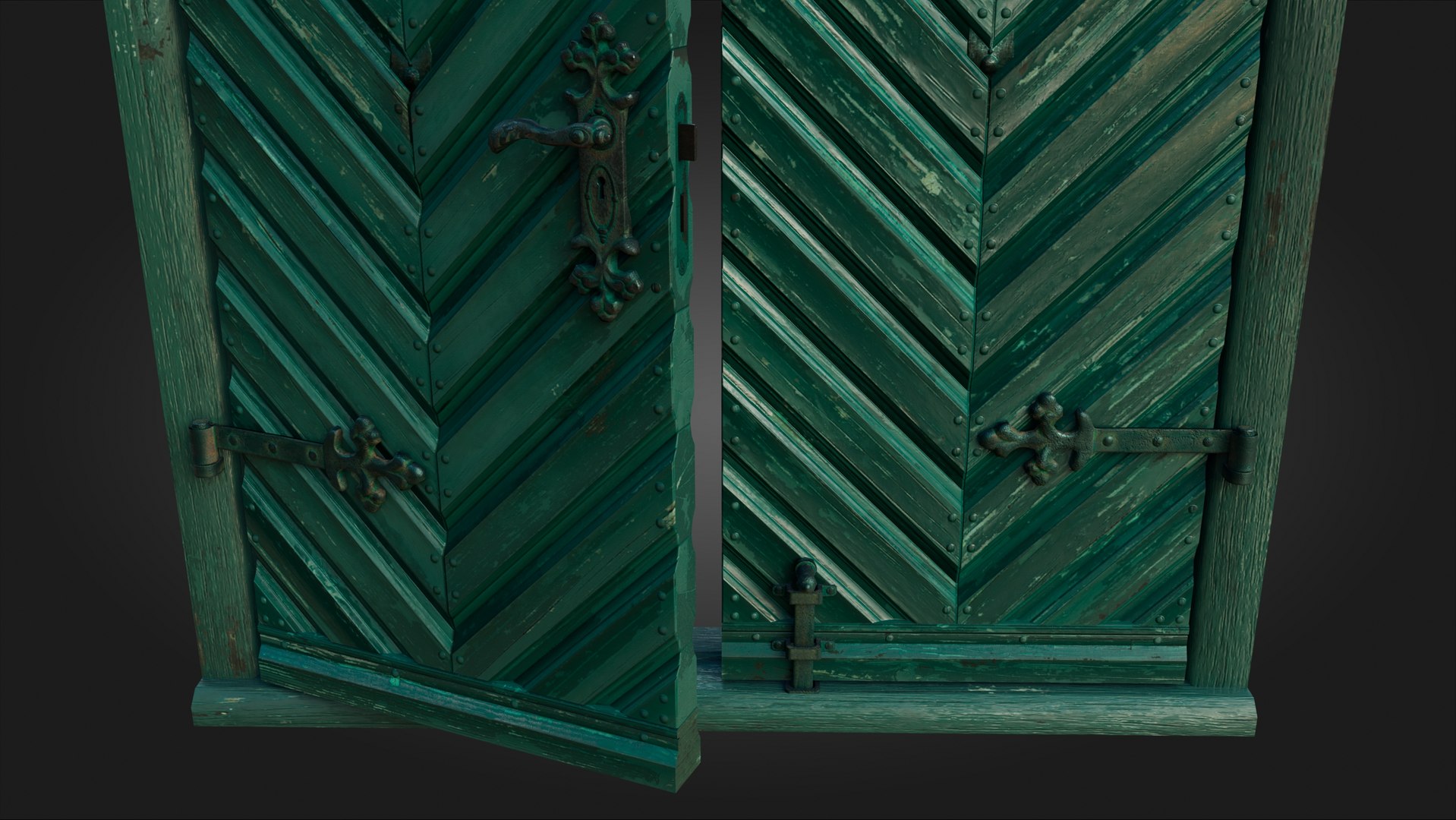3D Model Antique Wooden Doubledoors Green - PBR - TurboSquid 1837866