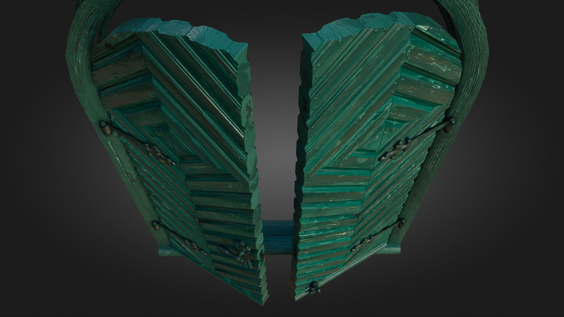 3D Model Antique Wooden Doubledoors Green - PBR - TurboSquid 1837866