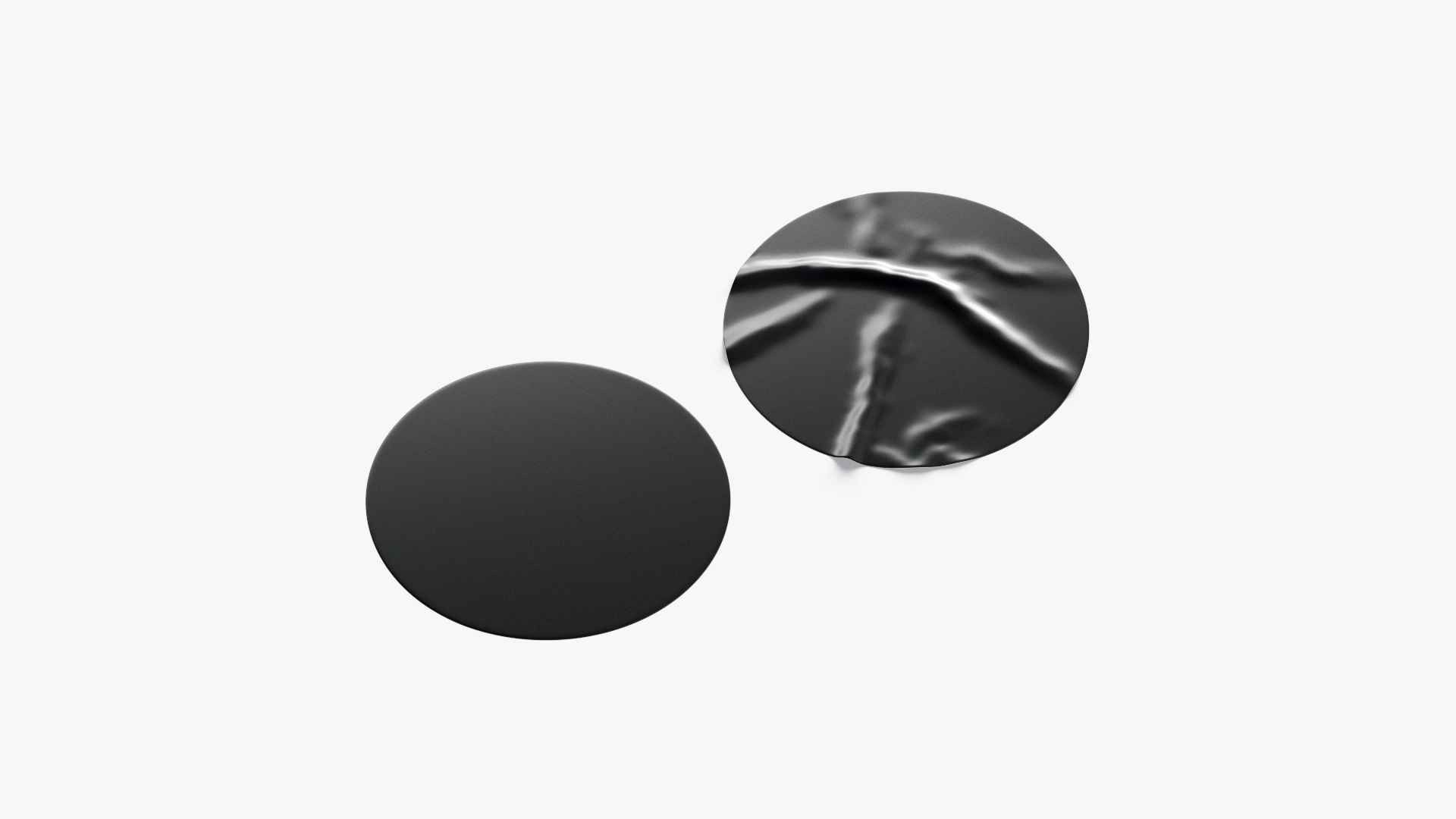 Two Black Round Stickers - Flat And Crumpled Adhesive Label 3D Model ...