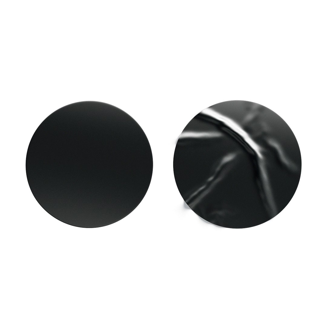 Two Black Round Stickers - Flat And Crumpled Adhesive Label 3D Model ...