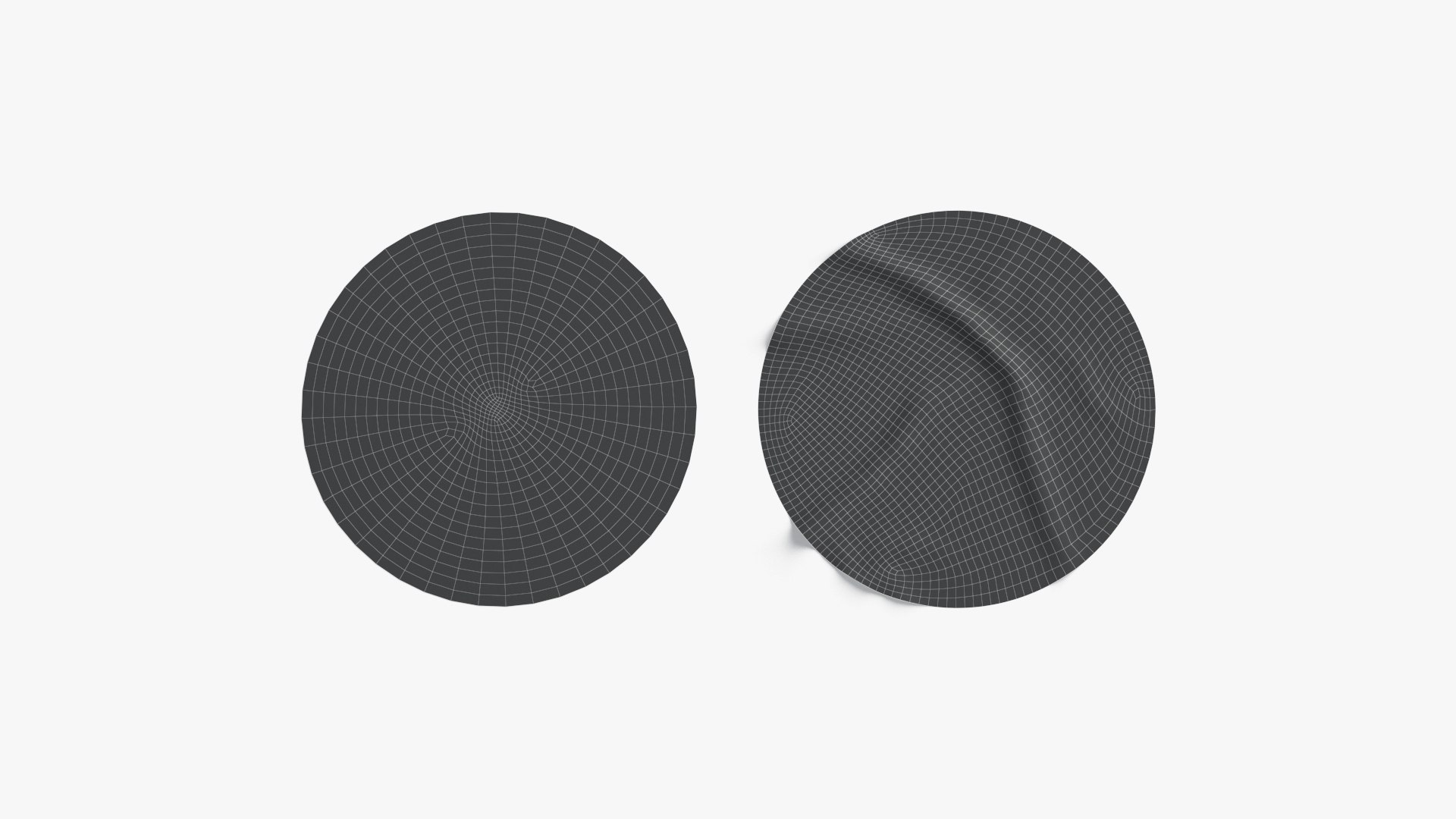 Two Black Round Stickers - Flat And Crumpled Adhesive Label 3D Model ...