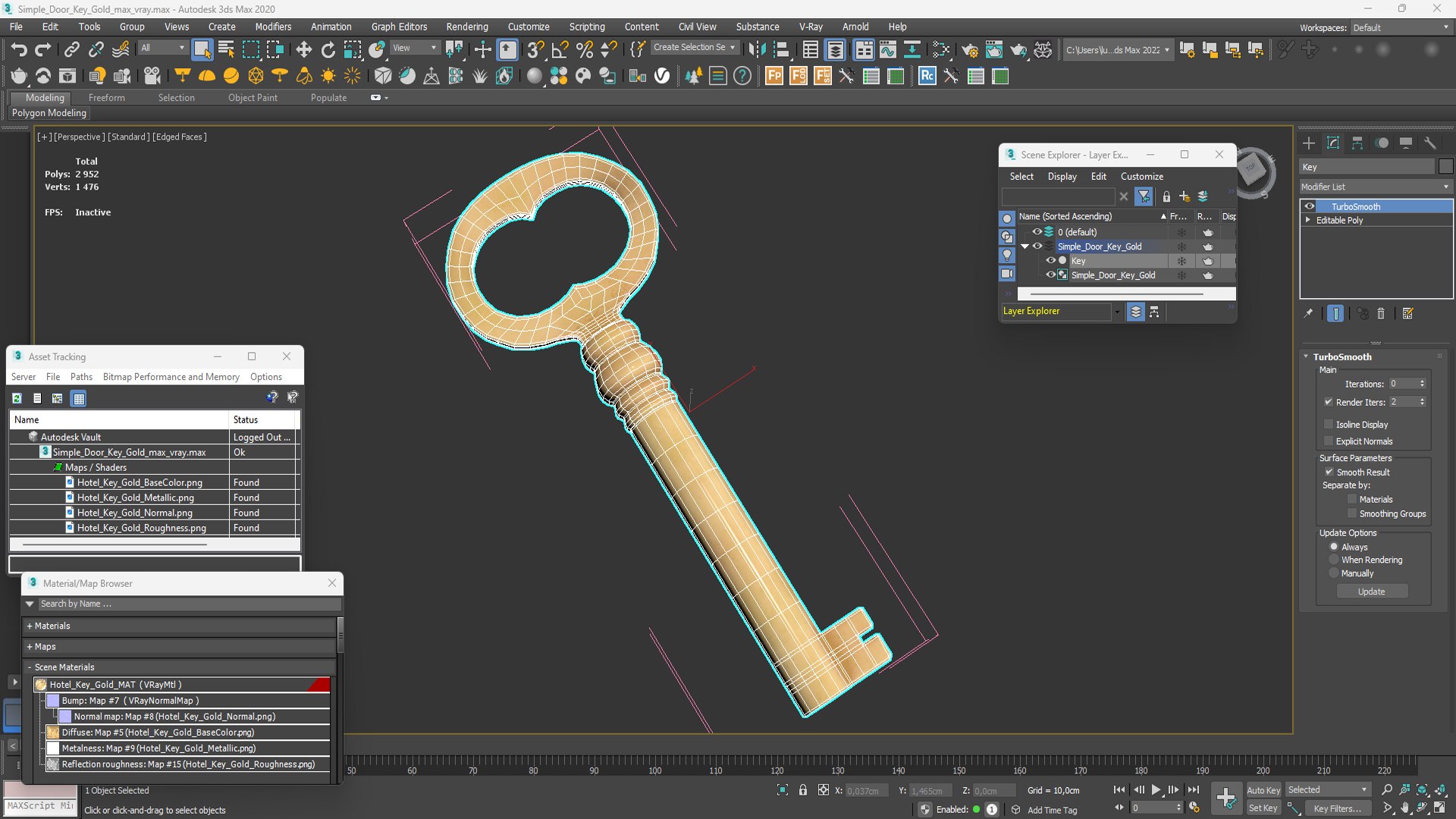 3D Model Simple Door Key Gold - TurboSquid 2327204
