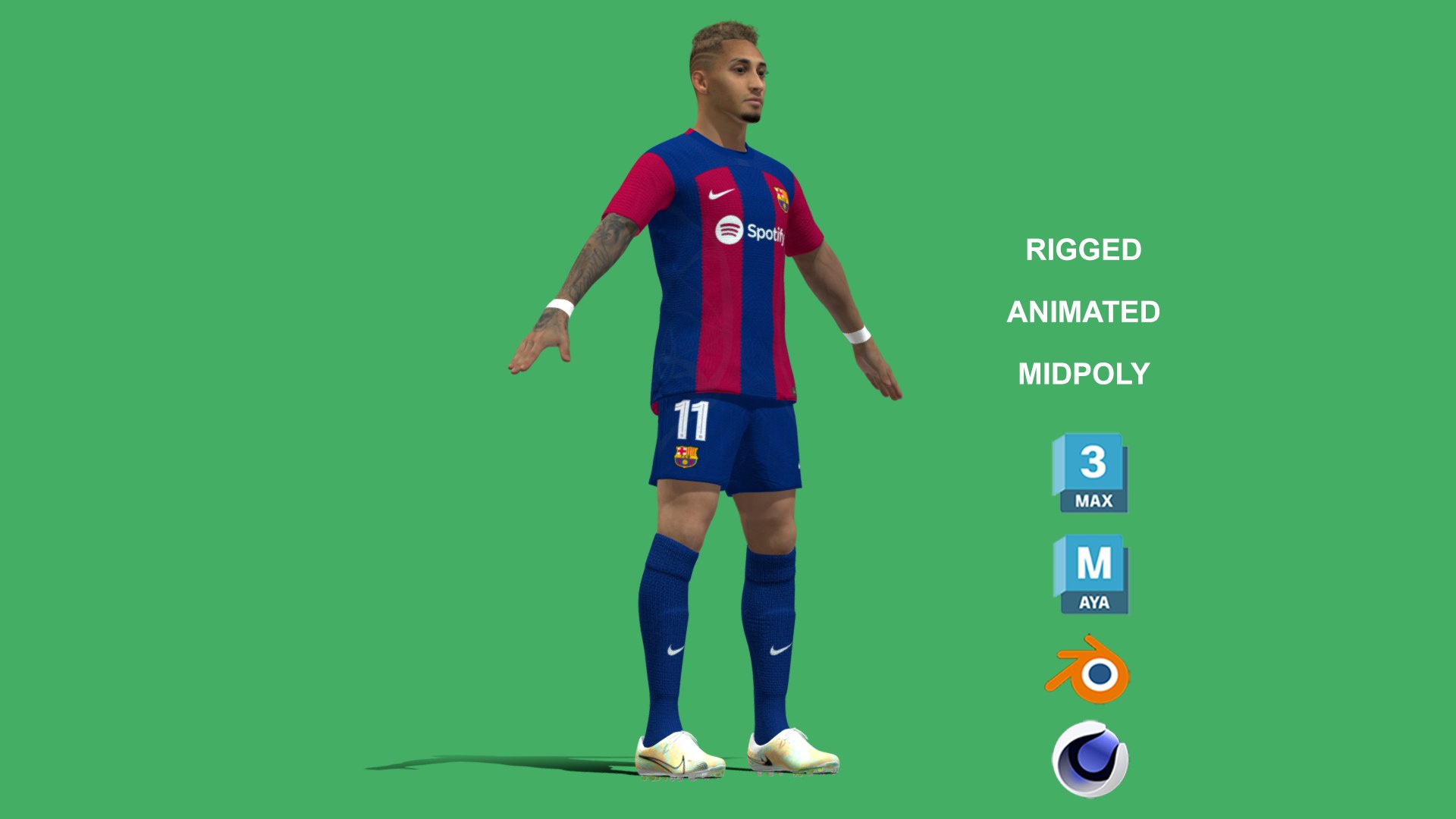 3D Rigged Raphinha Barcelona 2024 Model - TurboSquid 2128146