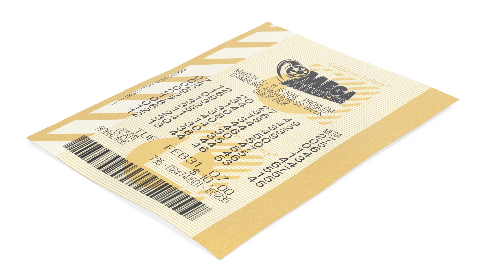 Plain Ticket of Mega Millions Lottery 3D - TurboSquid 2022810