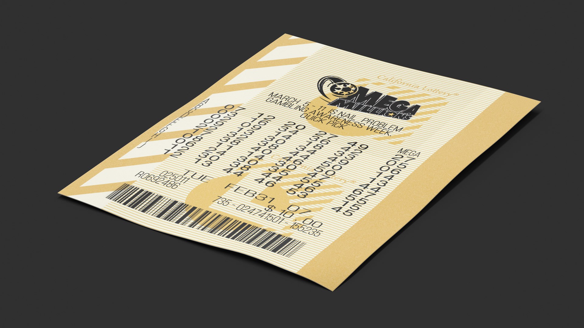 Plain Ticket Of Mega Millions Lottery 3D - TurboSquid 2022810