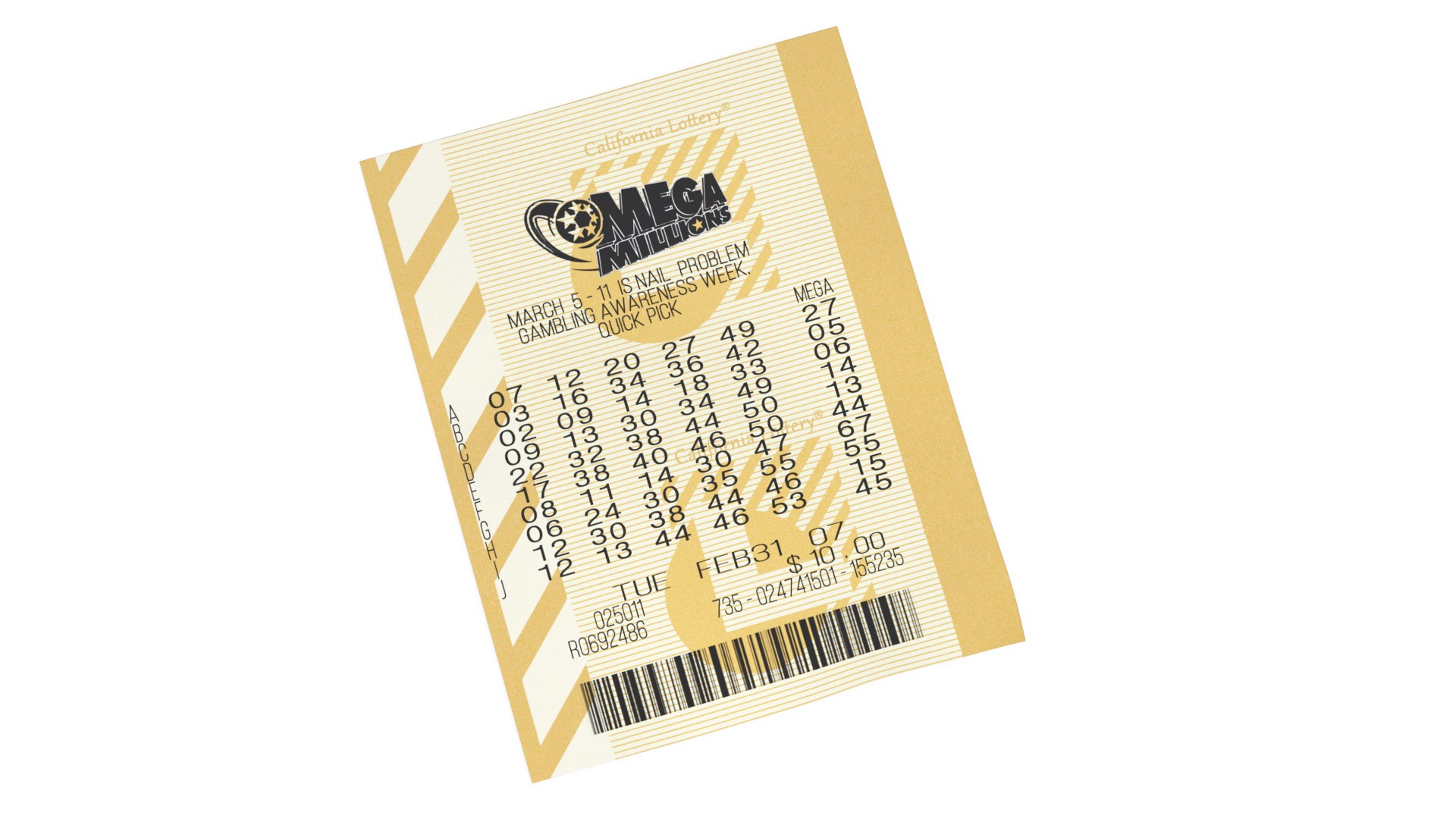 Plain Ticket Of Mega Millions Lottery 3D - TurboSquid 2022810