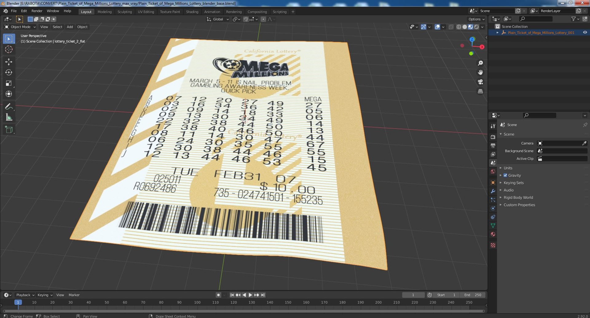 Plain Ticket Of Mega Millions Lottery 3D - TurboSquid 2022810