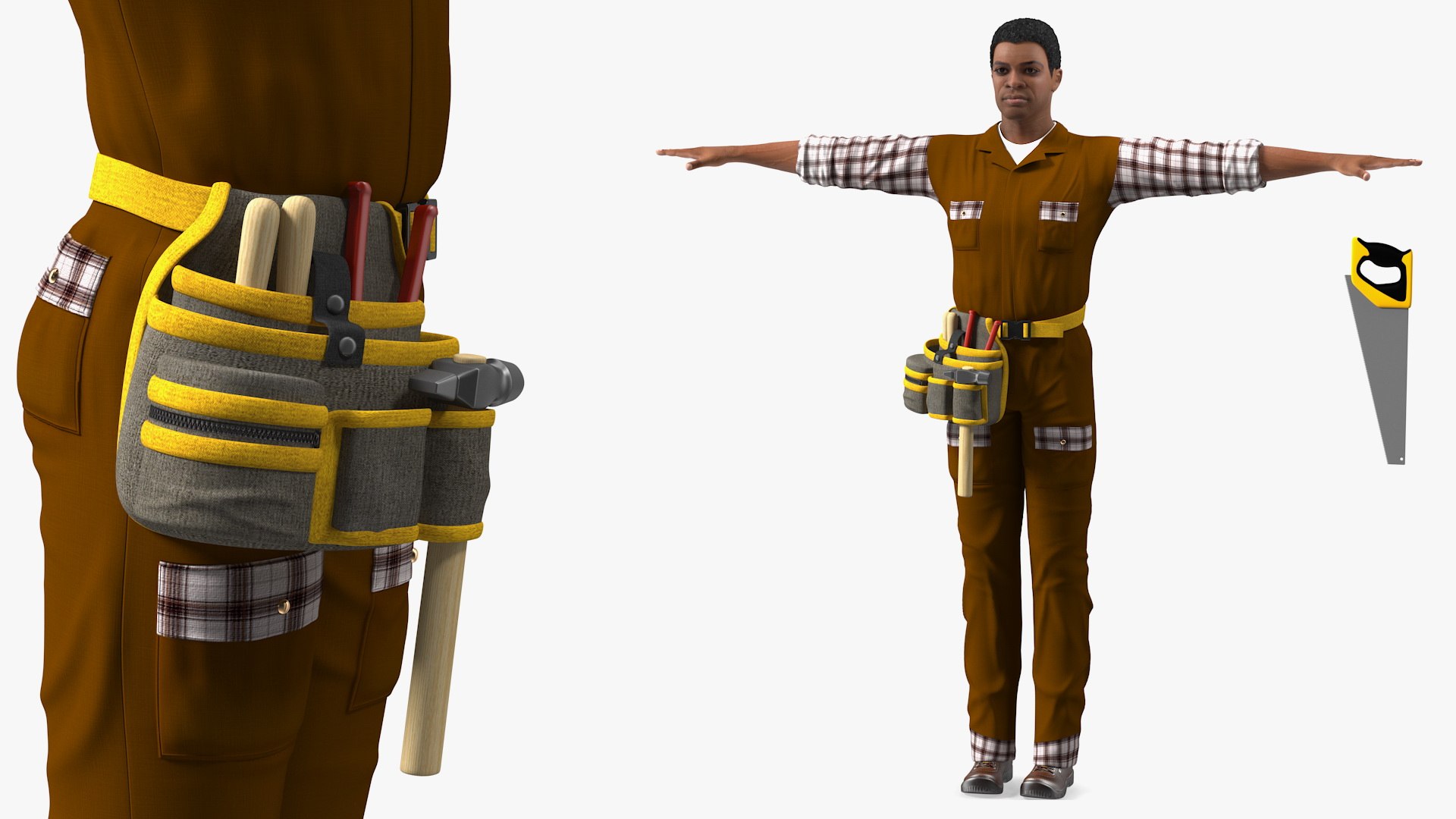 3D Afro American Woodworker T Pose - TurboSquid 1754834