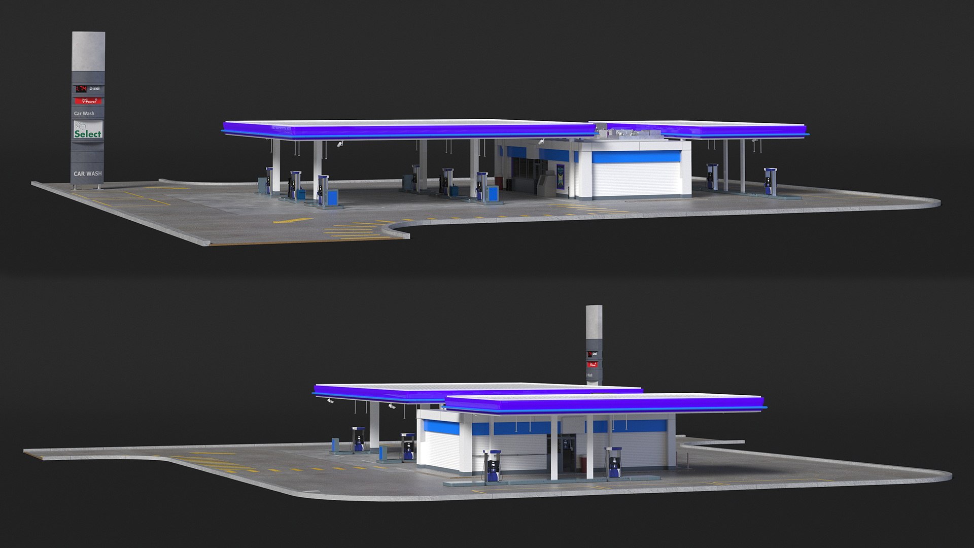 3D Model Gasoline Station Blue - TurboSquid 2284102