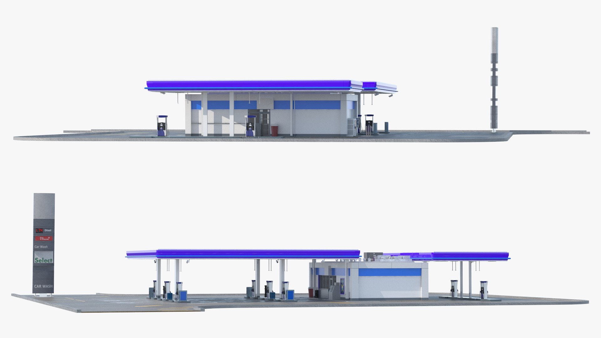 3D Model Gasoline Station Blue - TurboSquid 2284102