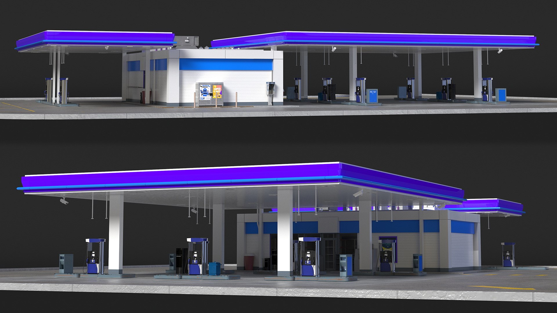 3D Model Gasoline Station Blue - TurboSquid 2284102