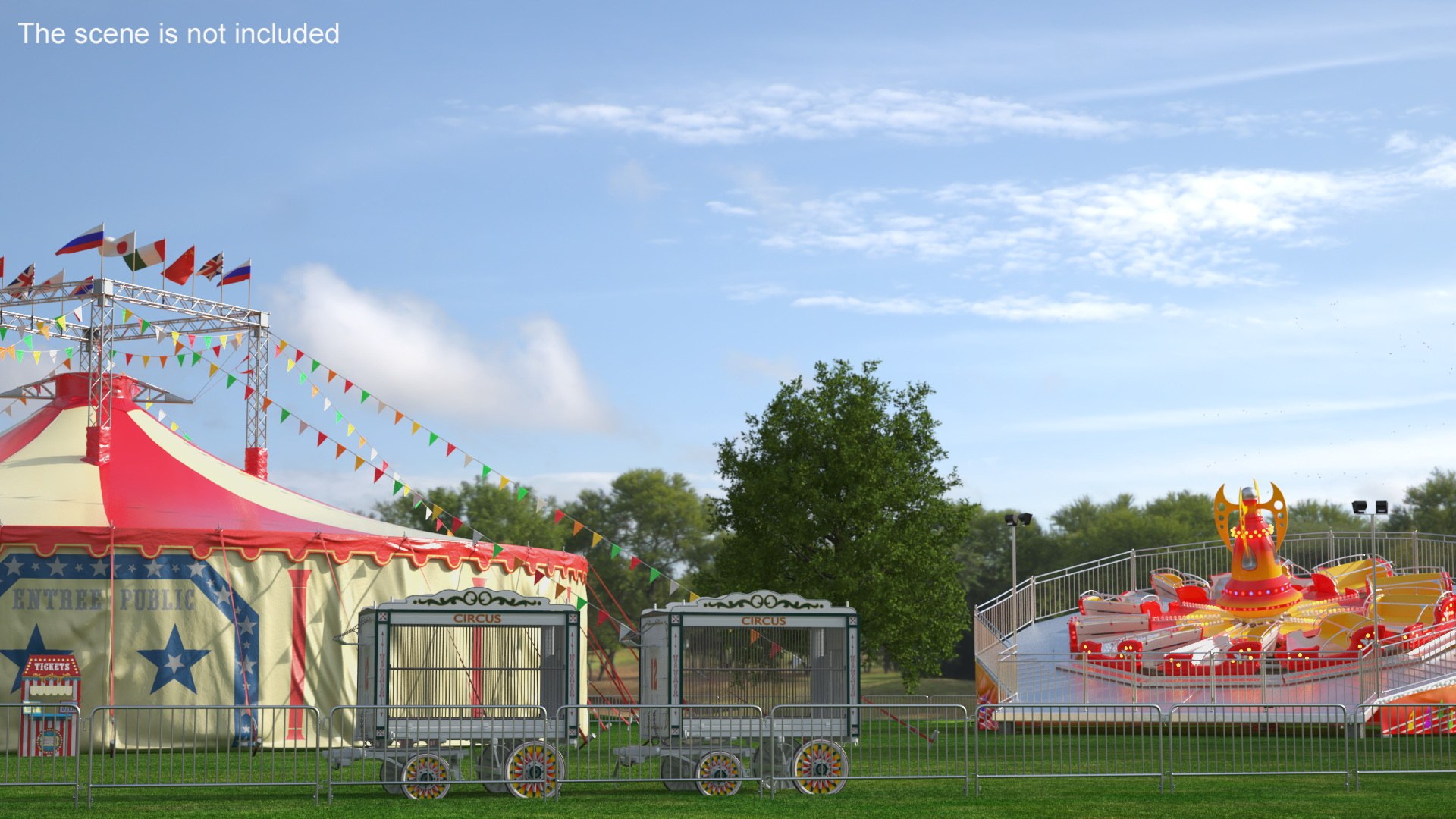 3D Outdoor Carnival Scene With Rides And Circus Tent With Fur Model ...
