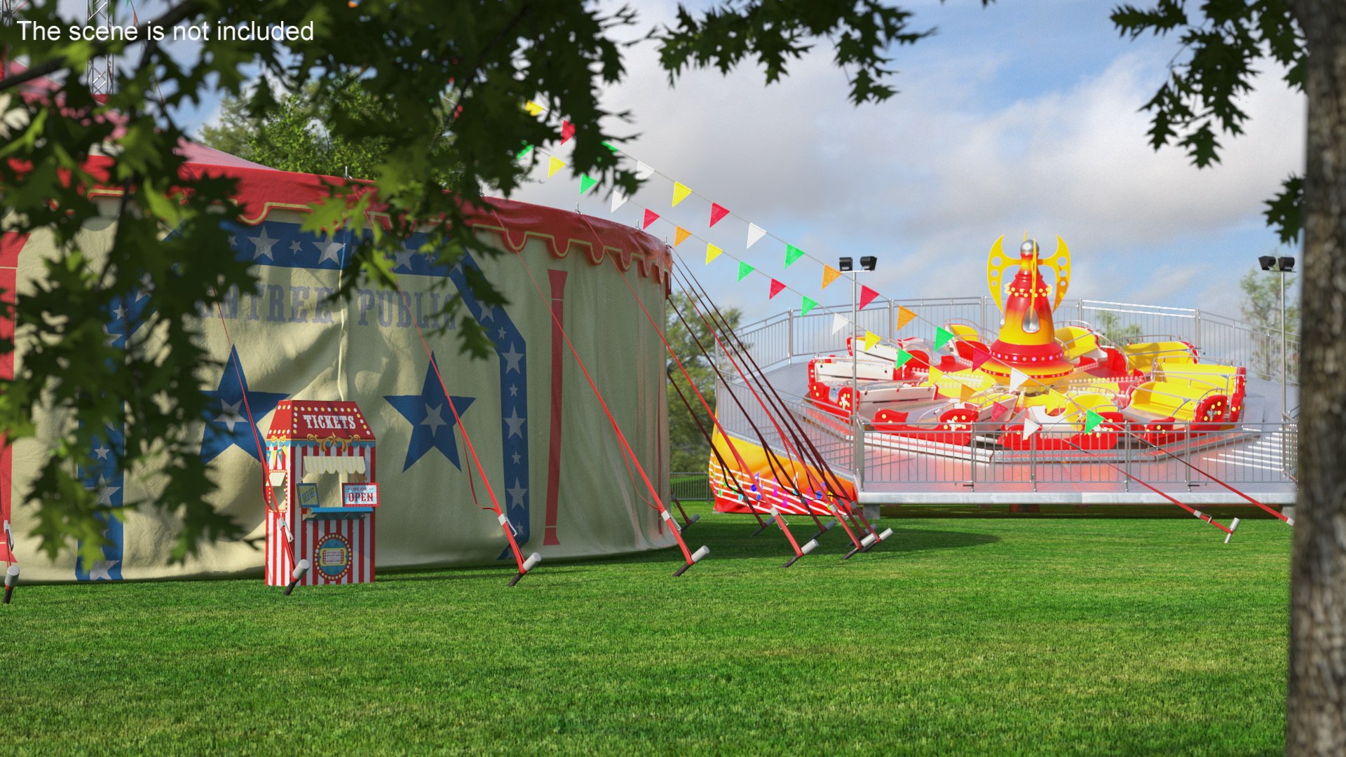 3D Outdoor Carnival Scene With Rides And Circus Tent With Fur Model ...