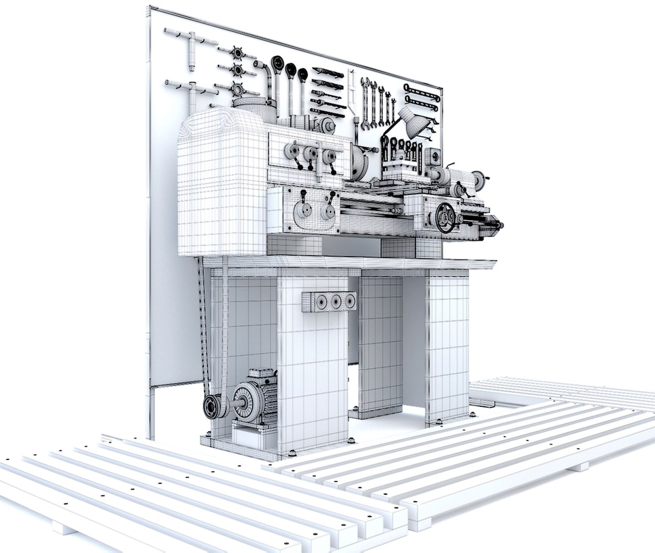 3D Lathe Machine Workbench Workshop Industrial Garage Tools Model ...